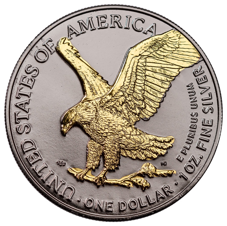 2022 Black Ruthenium and 24K Gold Silver Eagle GEM BU Box with COA