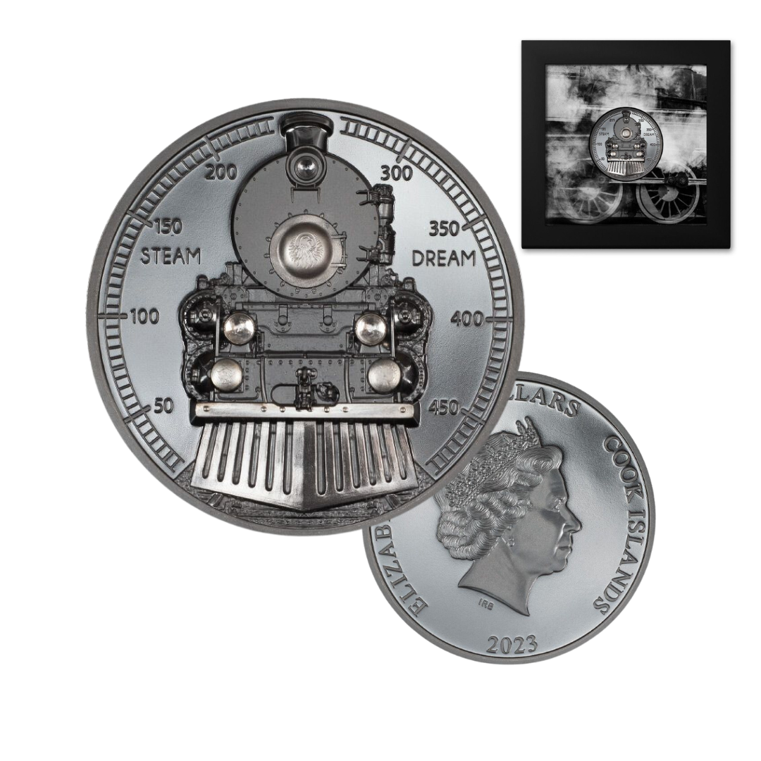 2023 Cook Islands $10 2-oz Silver Train Steam Dream Ultra High Relief ...