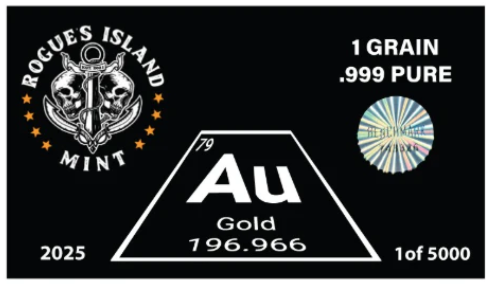 2025 Periodic Table of Elements 1 Grain Gold Bar in Card – .999 Fine